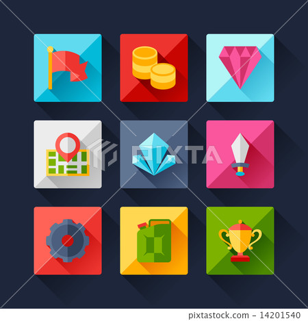 Set of game icons in flat design style. - Stock Illustration [14201540 ...