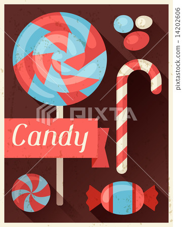 Candy retro poster background design in flat... - Stock Illustration ...