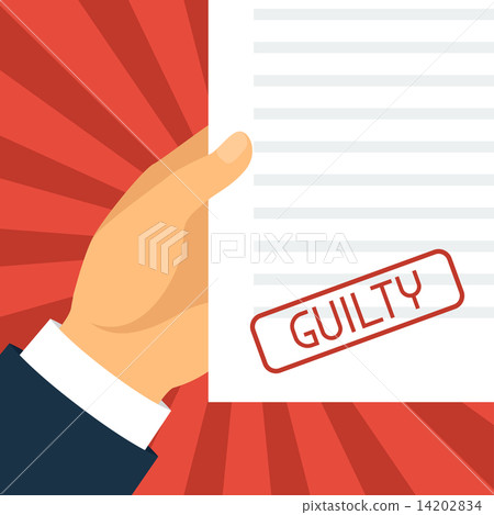 Guilty concept hand holding paper with stamp. - Stock Illustration ...