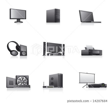 set of computers and electronics devices icons - Stock Illustration ...