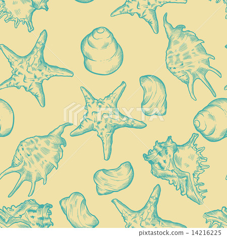 Seamless background with shells. Hand drawn... - Stock Illustration ...