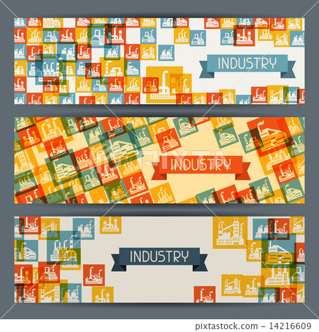 Industrial factory buildings horizontal banners. - Stock Illustration ...