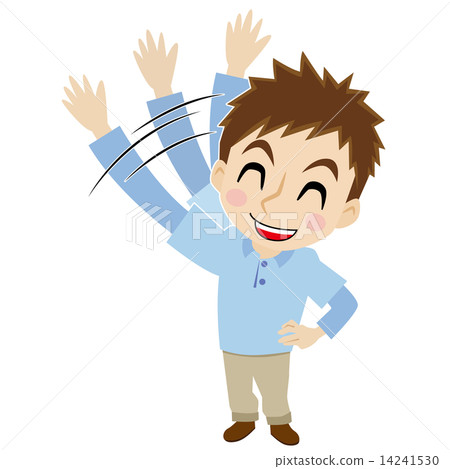 A young man with two heads waving a hand with a... - Stock Illustration ...