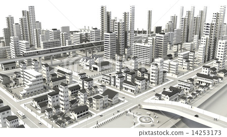3D-CG of a bird's-eye view of an urban area - Stock Illustration ...