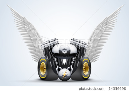 Symbol of motorcycle engine with White open wings - Stock Illustration ...