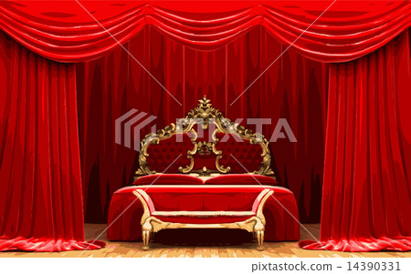 vector bed on red curtain stage - Stock Illustration [14390331] - PIXTA