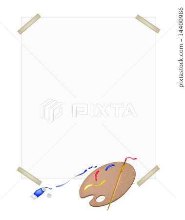 Color Paint in Palette with Brush and Paper-插圖素材 [14400986] - PIXTA圖庫