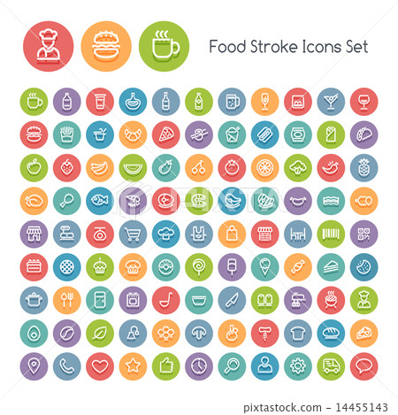 Set of Stroke Round Food Icons - Stock Illustration [14455143] - PIXTA
