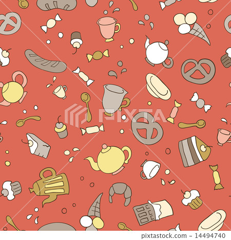 Tea and sweets seamless background - Stock Illustration [14494740] - PIXTA