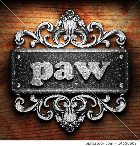 paw word of iron on wooden background - Stock Illustration [14550602 ...