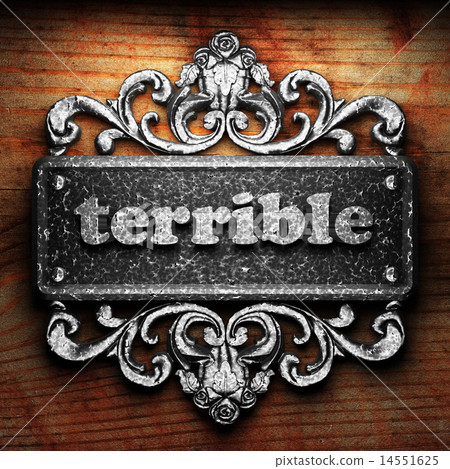 terrible word of iron on wooden background - Stock Illustration ...