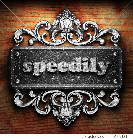 speedily word of iron on wooden background - Stock Illustration ...