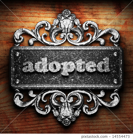 adopted word of iron on wooden background - Stock Illustration ...