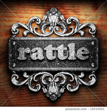 rattle word of iron on wooden background - Stock Illustration [14554491 ...