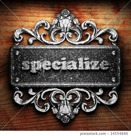 specialize word of iron on wooden background - Stock Illustration ...