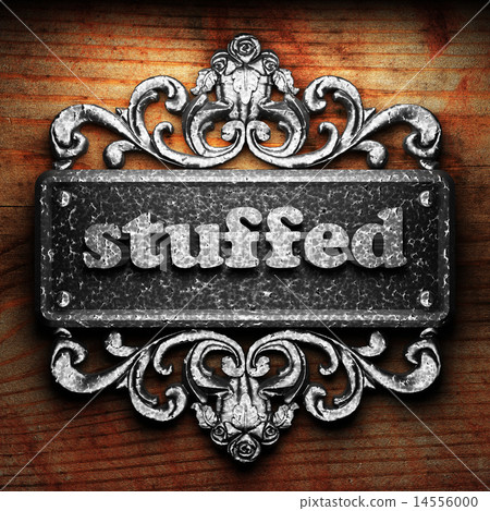 stuffed word of iron on wooden background - Stock Illustration ...