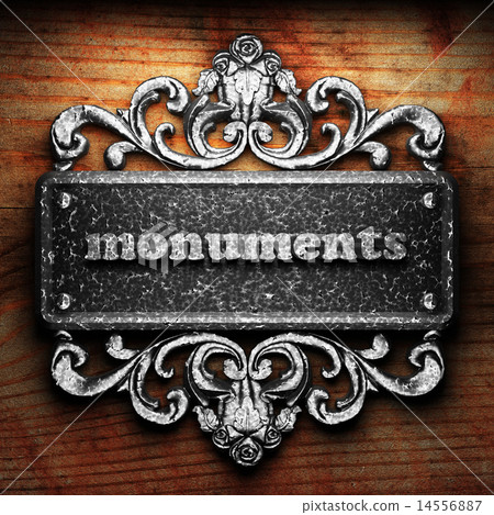 monuments word of iron on wooden background - Stock Illustration ...