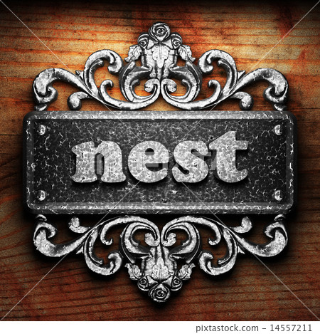 nest word of iron on wooden background - Stock Illustration [14557211 ...