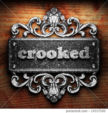 crooked word of iron on wooden background - Stock Illustration ...