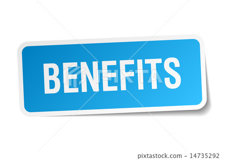 benefits blue square sticker isolated on white - Stock Illustration ...