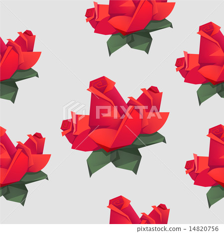 Seamless pattern with origami red roses - Stock Illustration [14820756 ...