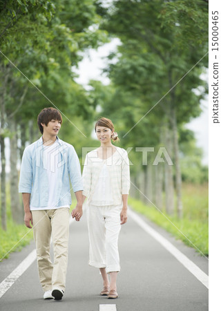 Stock Photo: couple, straight path, a walk - Stock Image - Everypixel