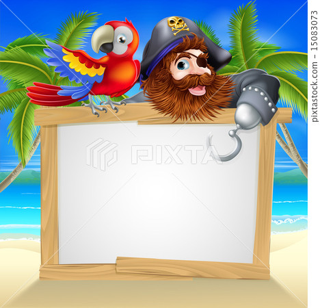 Pirate and parrot beach sign - Stock Illustration [15083073] - PIXTA