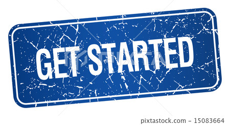 get started blue square grunge isolated stamp - Stock Illustration ...