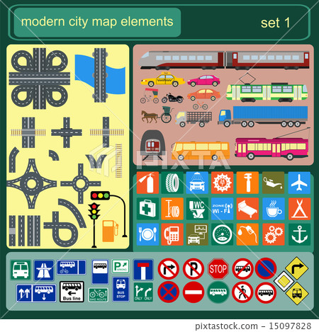Modern city map elements - Stock Illustration [15097828] - PIXTA