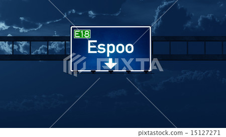 Espoo Finland Highway Road Sign at Night - Stock Illustration [15127271 ...