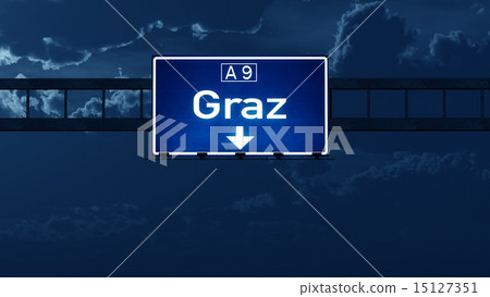 Graz Austria Highway Road Sign at Night - Stock Illustration [15127351 ...