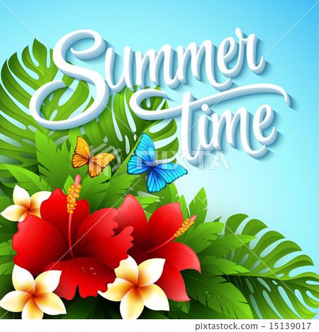 Vector illustration with tropical plants and... - Stock Illustration ...
