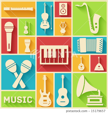 Retro flat music instruments icons pictograms - Stock Illustration ...
