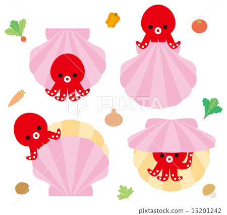 Octopus and scallop shell character - Stock Illustration [15201242] - PIXTA