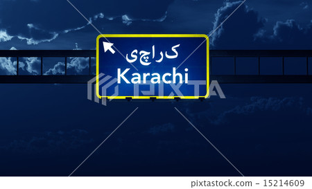 Karachi Pakistan Highway Road Sign at Night - Stock Illustration ...