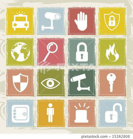 cute security icons over grunge background vector - Stock Illustration ...