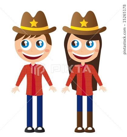 boy and gilr cowboy cartoons with hat vector... - Stock Illustration ...