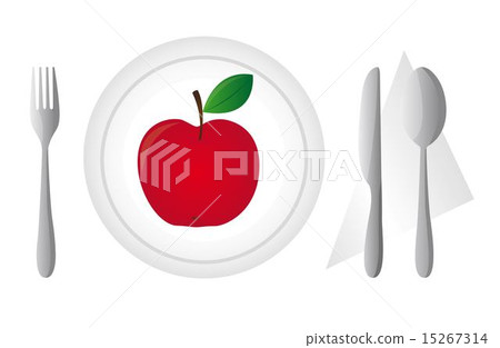 cutlery with dish and red apple isolated vector... - Stock Illustration ...