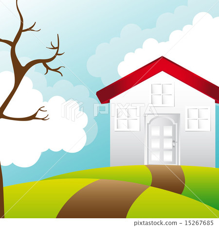 house over landscape with road vector illustration - Stock Illustration ...