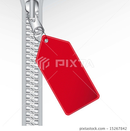 metallic zipper with red tag background vector... - Stock Illustration ...