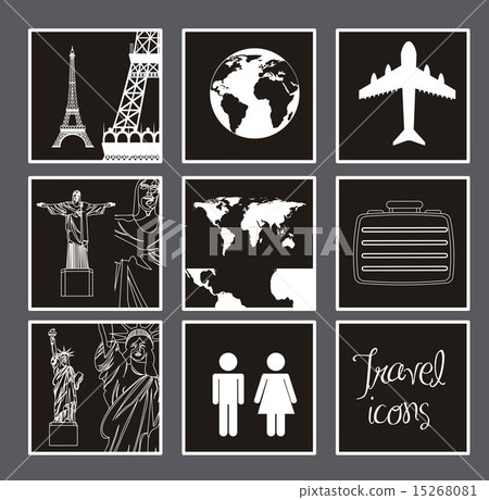 white and black travel icons over gray...-插圖素材 [15268081] - PIXTA圖庫