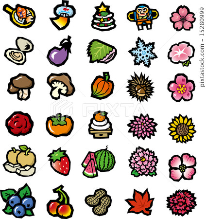 Flower, vegetables, food icon collection - Stock Illustration [15280999 ...