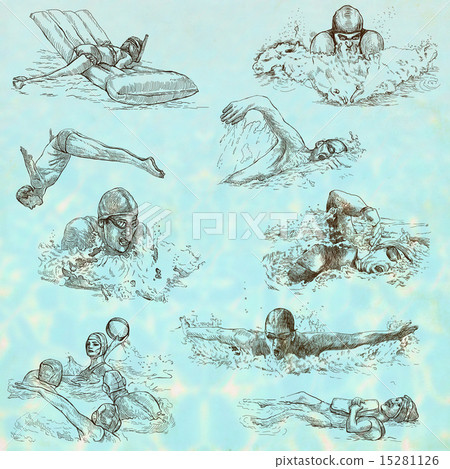 Swimming.Hand drawn collection. Original sketches. - Stock Illustration ...