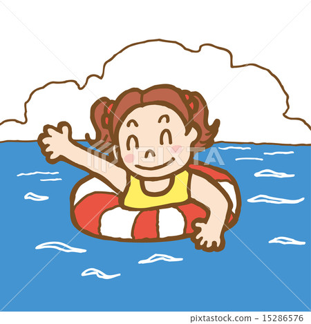 Girls riding a floating wheel waving their... - Stock Illustration ...