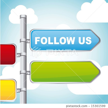 follow us sign street over sky background... - Stock Illustration ...