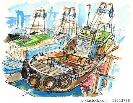 Scenery of fishing port pix1 - Stock Illustration [15313788] - PIXTA