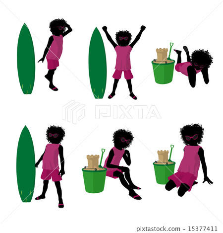 African American Beach Girl Silhouette... - Stock Illustration ...