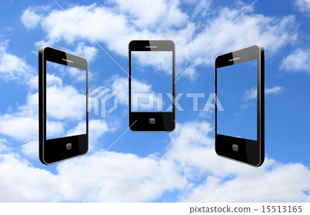three modern mobile phones on the sky - Stock Illustration [15513165 ...