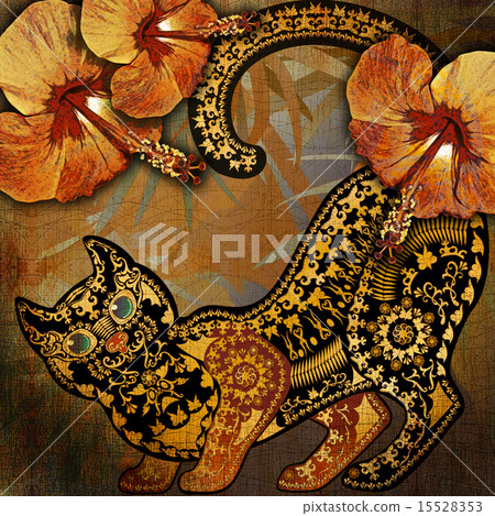 animal pattern, floral fragments, tropical cat - Stock Illustration ...