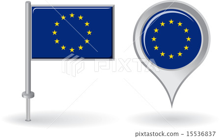 European Union pin icon and map pointer flag.... - Stock Illustration ...